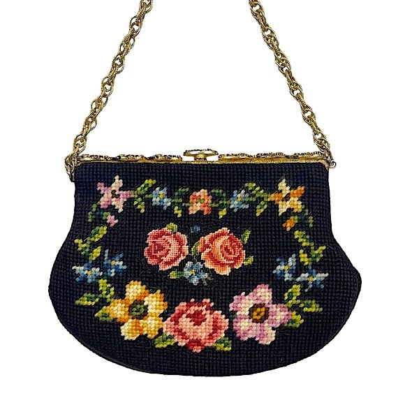 Vintage | Bags | Vintage Pink Yellow Floral Needlepoint Gold Chain ...